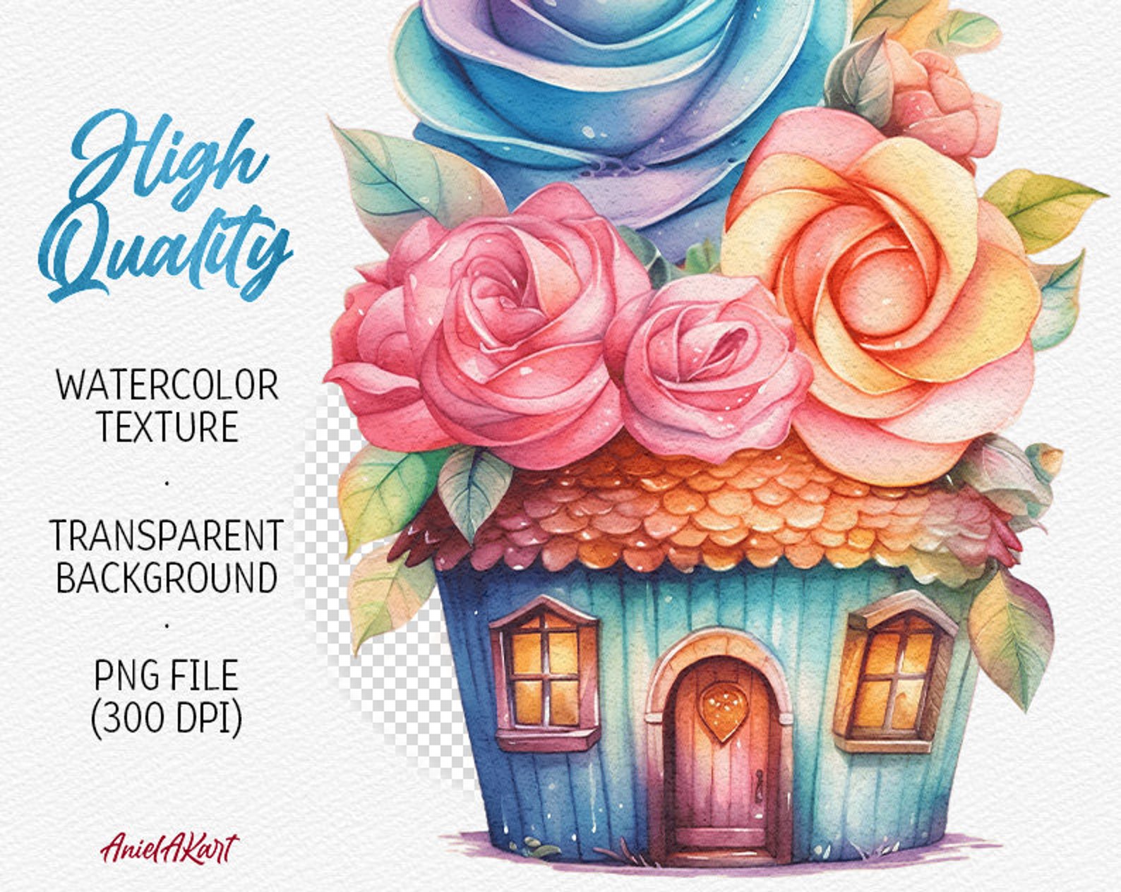 Cupcake House Clipart Watercolor Fairy House PNG Scrapbooking Clipart ...