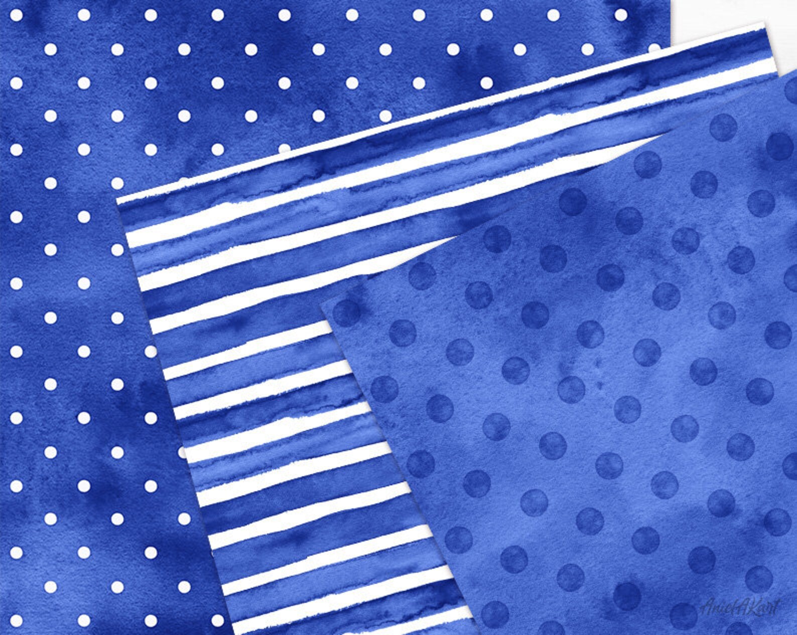 Blue Seamless Pattern Watercolor Polka Dot Digital Paper Pack - Etsy