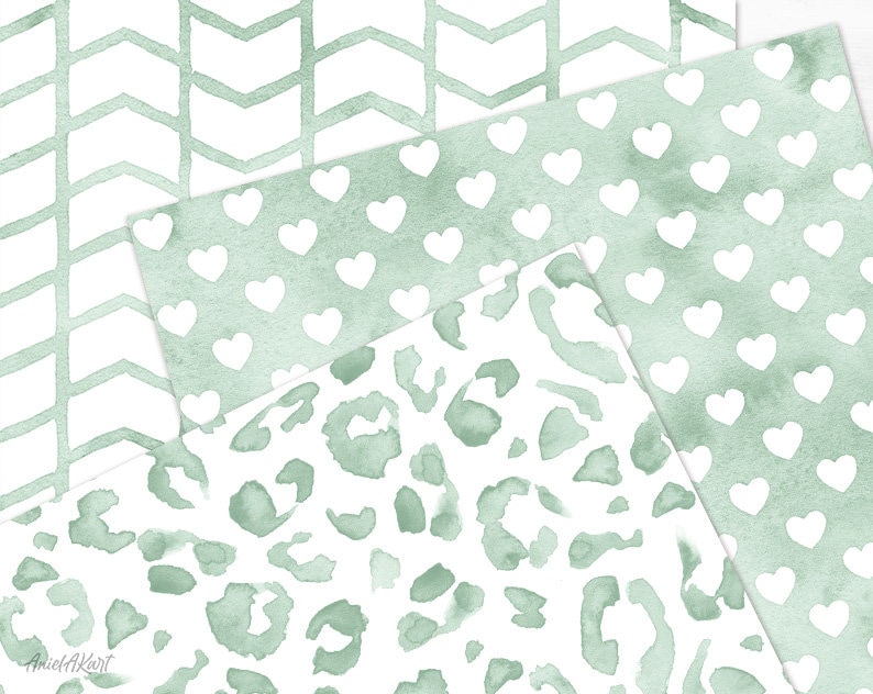 Sage Green Digital Paper Pack Watercolor Confetti Seamless | Etsy