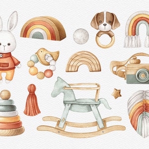 Watercolor Baby Toys Clipart Boho Baby Shower PNG Newborn Clipart ...