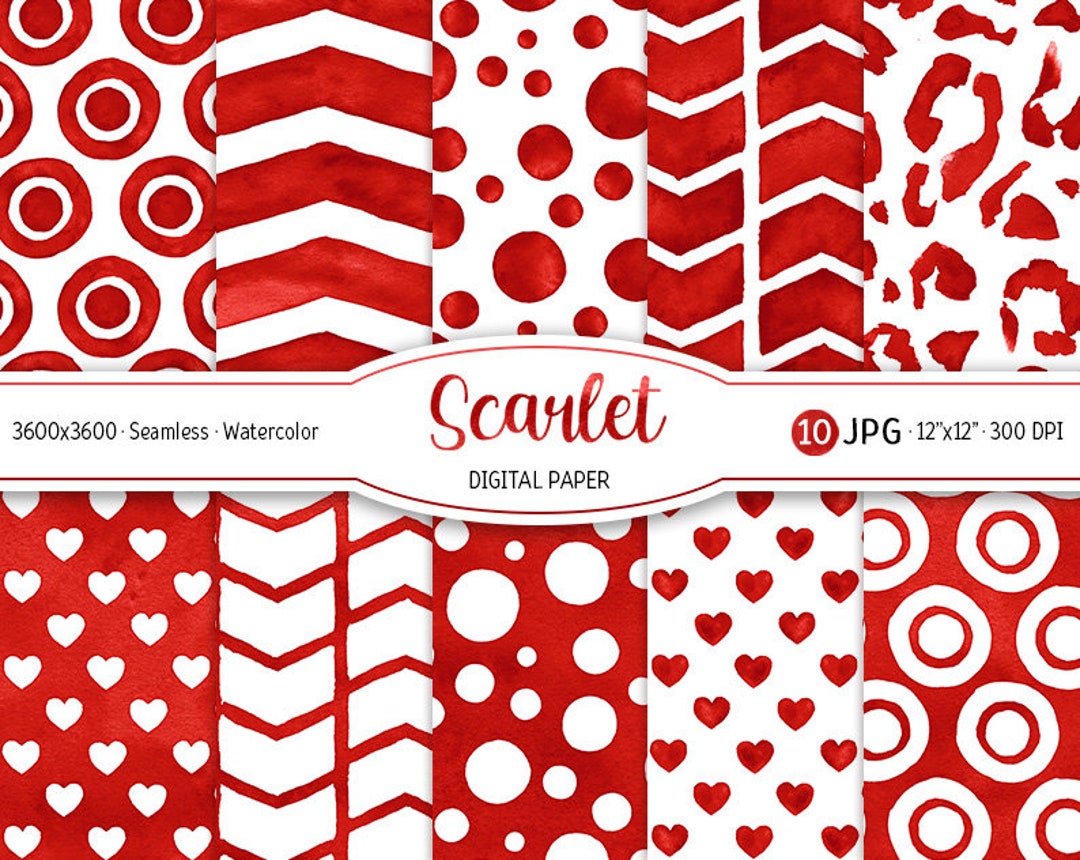 Scarlet Red Digital Paper Pack Watercolor Confetti Love Seamless ...