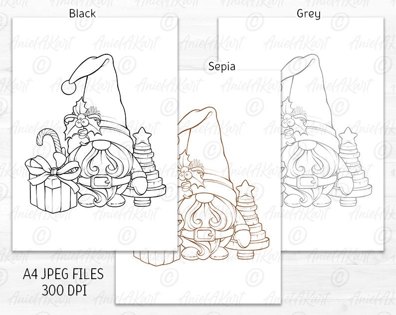Christmas Coloring Page for Adults Cute Santa Gnome Digital - Etsy