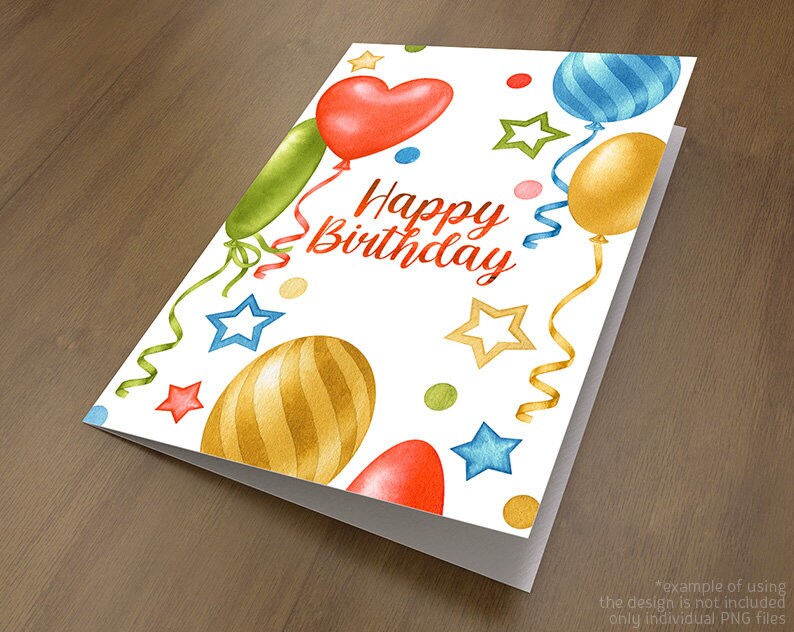 Watercolor Birthday Balloons Clipart Hand Painted Confetti - Etsy