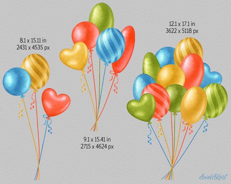 Watercolor Colorful Balloons Clipart Hand Painted Birthday Watercolor ...