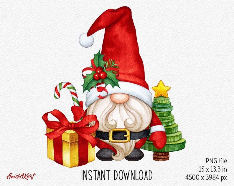 Christmas Gnome PNG Clipart SANTA Claus Gnome Cute Hand Drawn | Etsy