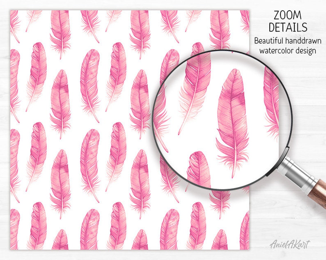 Pink Feather Watercolor Digital Paper Pack Exotic Boho - Etsy