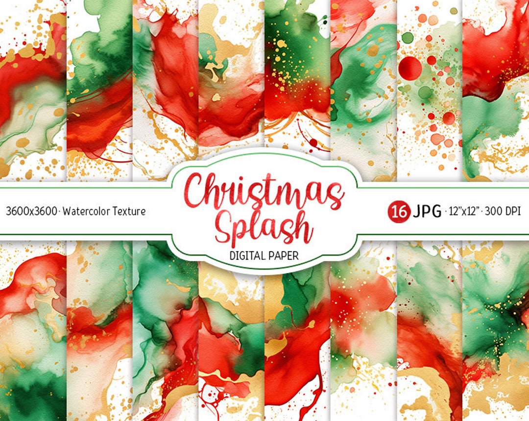 Christmas Digital Paper Pack Watercolor Splash Red and Green Splatter ...
