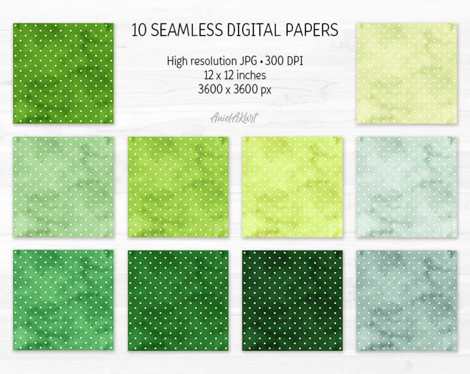 Green Polka Dot Watercolor Background Green Ombre Digital Paper Pack ...
