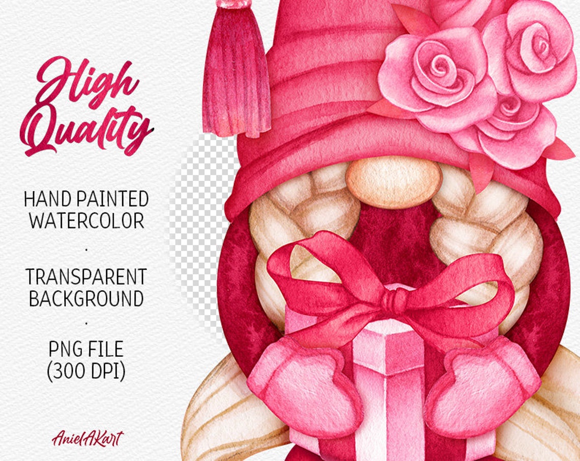 Valentine Gnomes PNG Clipart Watercolor Valentine's Day | Etsy