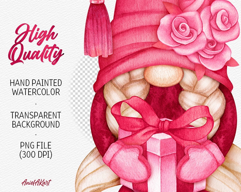 Valentine Gnomes PNG Clipart Watercolor Valentine's Day | Etsy