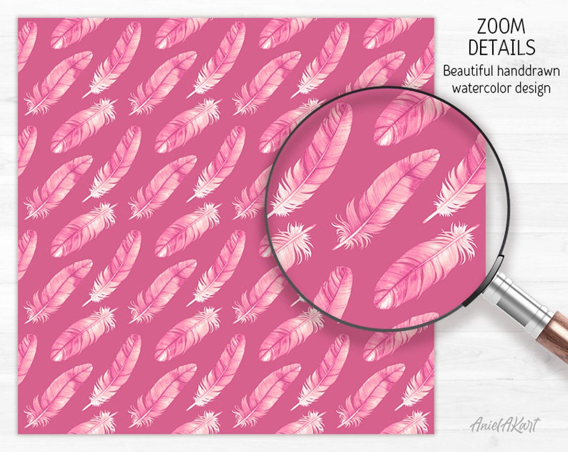 Pink Feather Watercolor Digital Paper Pack Exotic Boho - Etsy