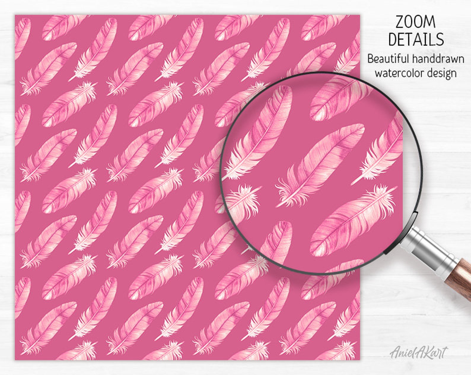Pink Feather Watercolor Digital Paper Pack Exotic Boho - Etsy
