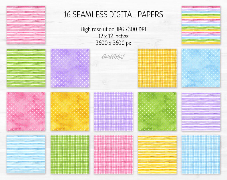 Easter Digital Paper Pack Watercolor Polka Dot Seamless Pattern ...