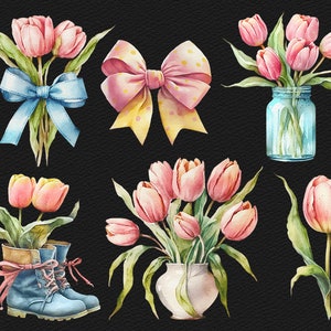 Watercolor Tulip Clipart, Pink Tulip PNG, Scrapbooking Clipart Bundle ...