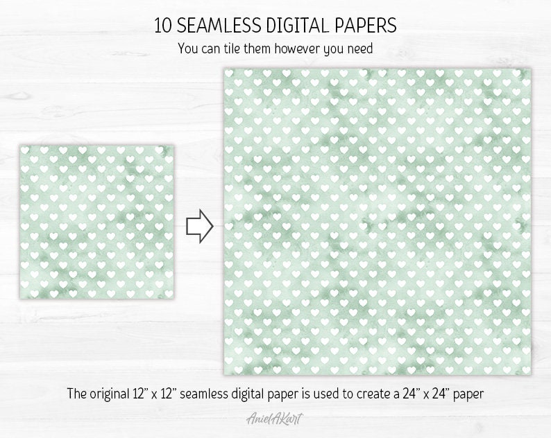 Sage Green Digital Paper Pack Watercolor Confetti Seamless Wedding ...