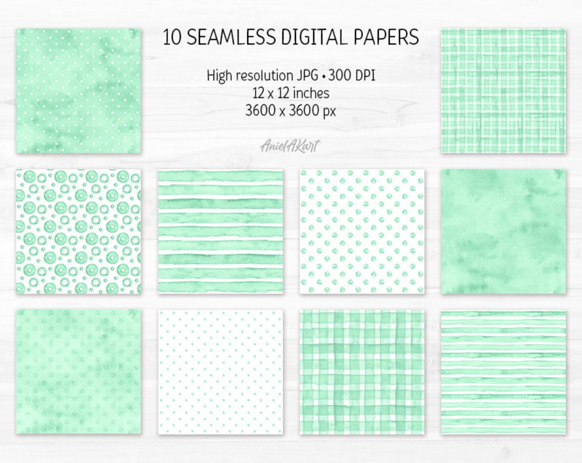 Mint Green Seamless Pattern Watercolor Polka Dot Digital Paper | Etsy