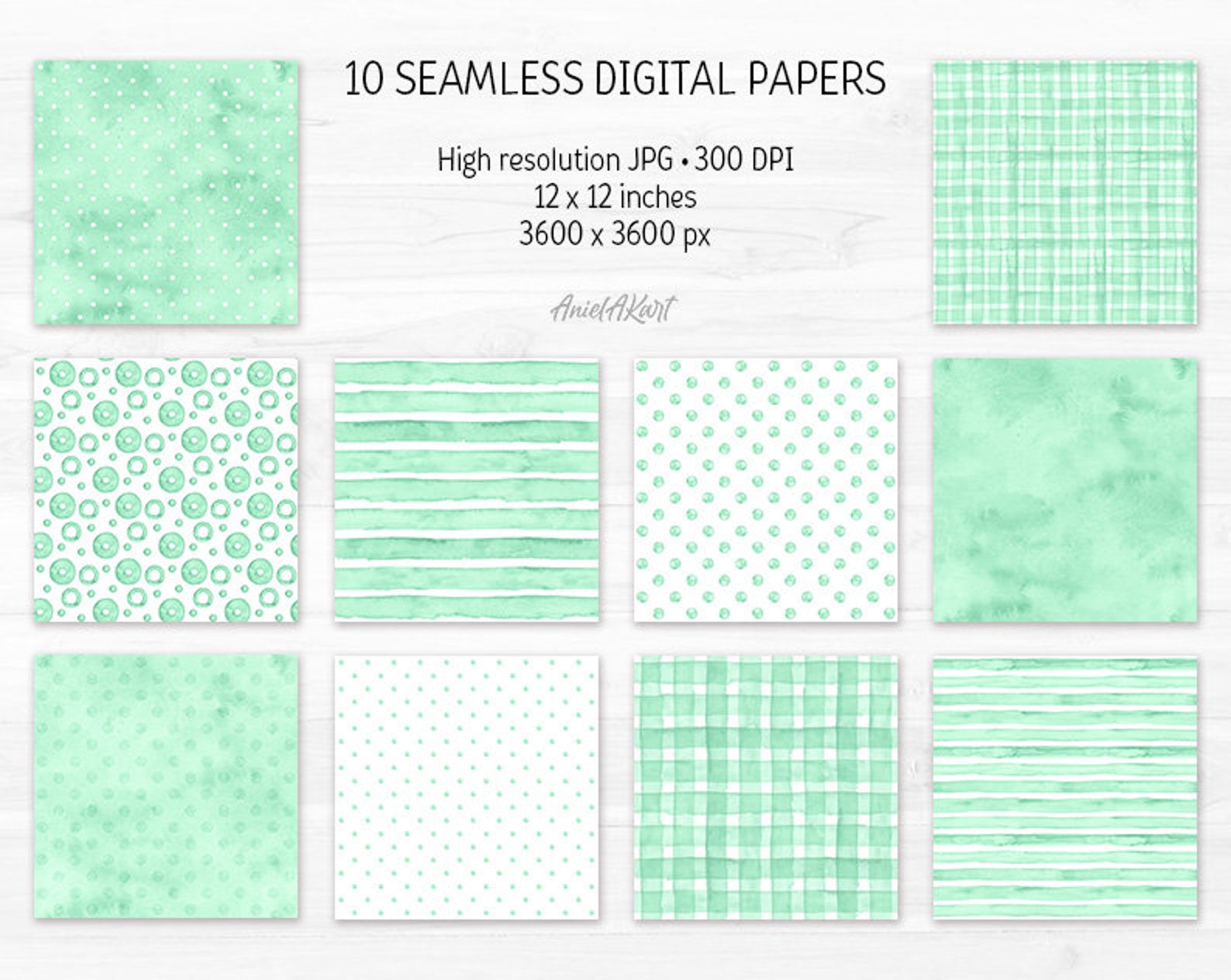 Mint Green Seamless Pattern Watercolor Polka Dot Digital Paper - Etsy