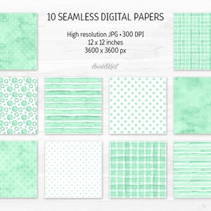 Mint Green Seamless Pattern Watercolor Polka Dot Digital Paper Pack ...