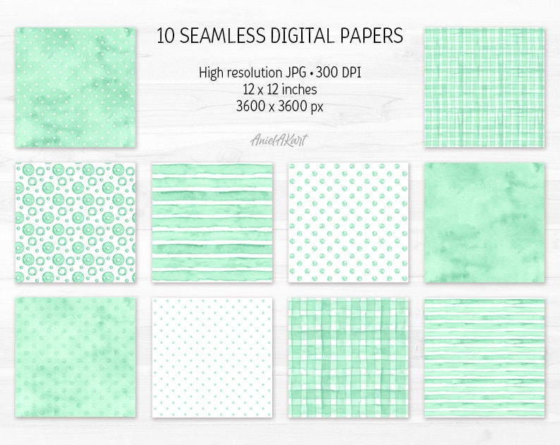 Mint Green Seamless Pattern Watercolor Polka Dot Digital Paper | Etsy