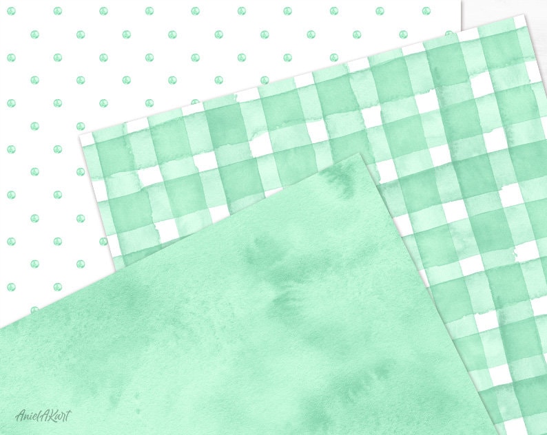 Mint Green Seamless Pattern Watercolor Polka Dot Digital Paper Pack ...