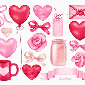 Watercolor Valentine's Day Clipart Valentine PNG Red Love Clipart ...