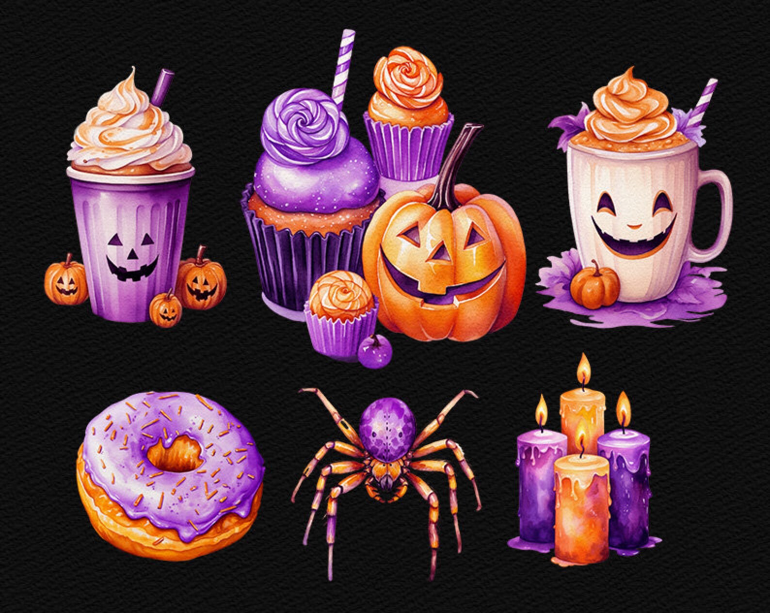 Sweet Halloween Clipart Pack Cute Halloween Watercolor Clipart ...