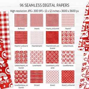 Red White Valentine Day Digital Paper Bundle Watercolor Love Seamless ...