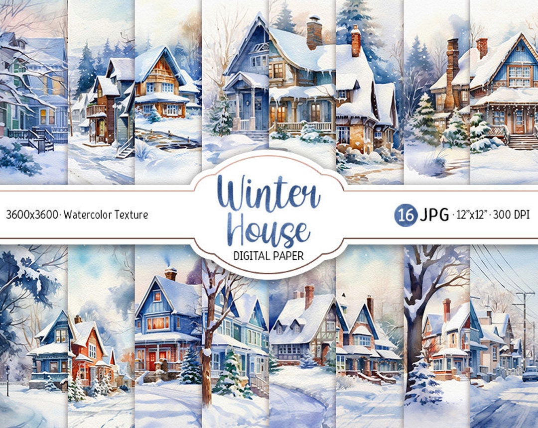 Watercolor Winter Digital Paper Pack Winter House Printable ...