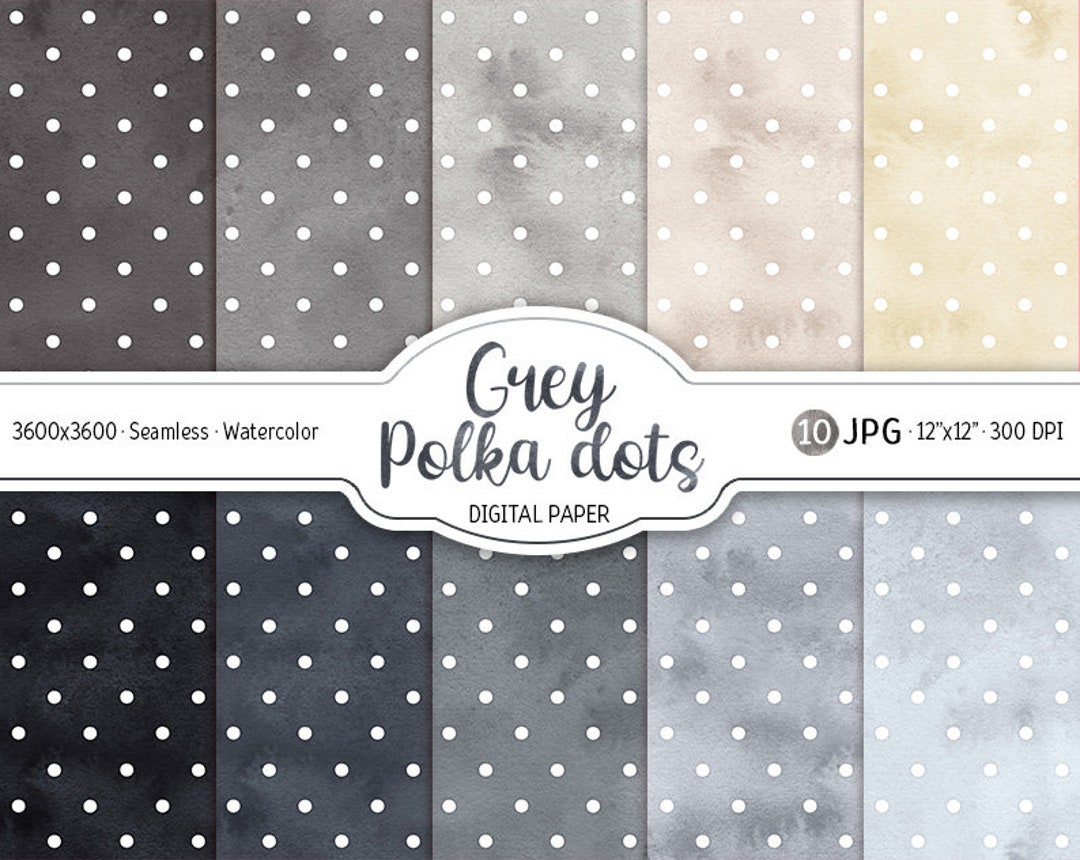 Grey Polka Dot Watercolor Background Grey Digital Paper Pack Black ...