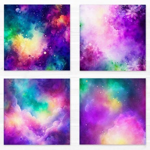 Cosmic Clouds Digital Paper Pack Watercolor Galaxy Night Printable ...