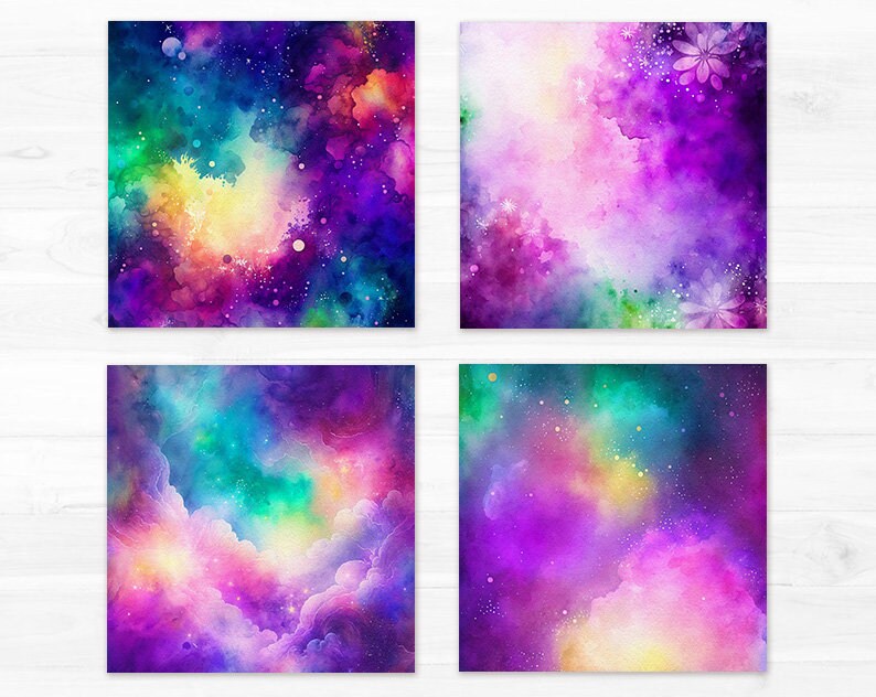 Cosmic Clouds Digital Paper Pack Watercolor Galaxy Night Printable ...