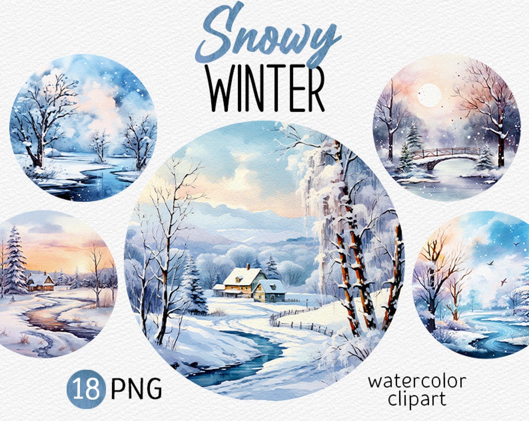 Watercolor Winter Clipart Bundle Snowy Winter PNG Landscape PNG ...