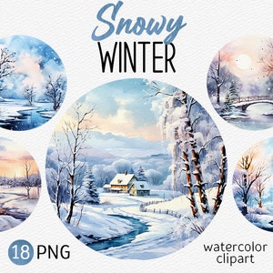 Watercolor Winter Clipart Bundle Snowy Winter PNG Landscape PNG ...