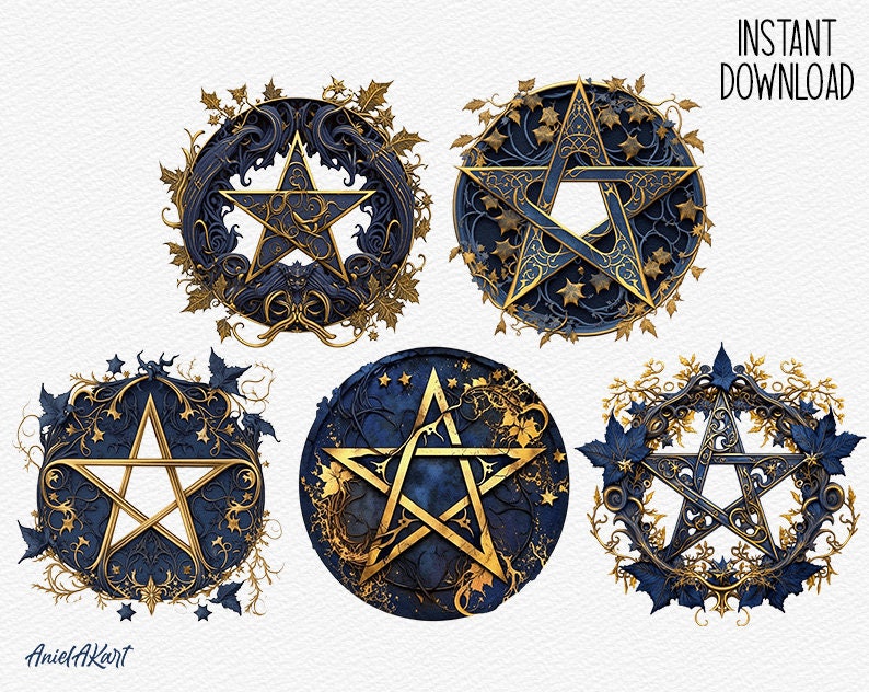 Watercolor Pentagram Clipart Magic Pentacle PNG Bundle Wiccan - Etsy