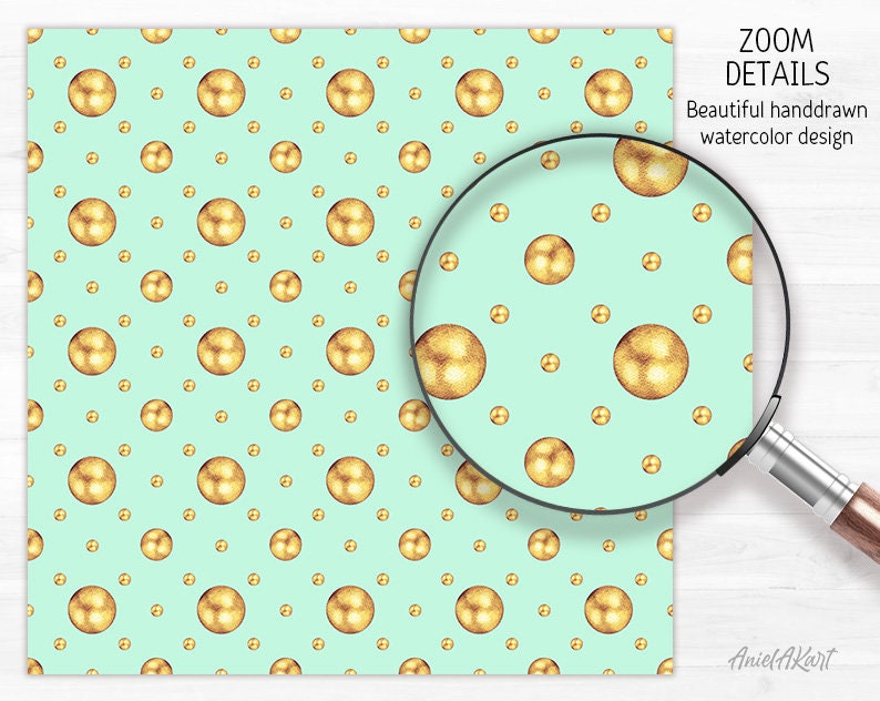 Gold Mint Seamless Pattern Watercolor Polka Dot Digital Paper - Etsy