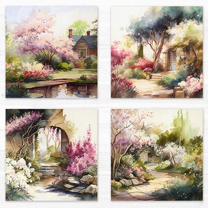 Watercolor Spring Garden Digital Paper Pack Spring Floral Environment ...