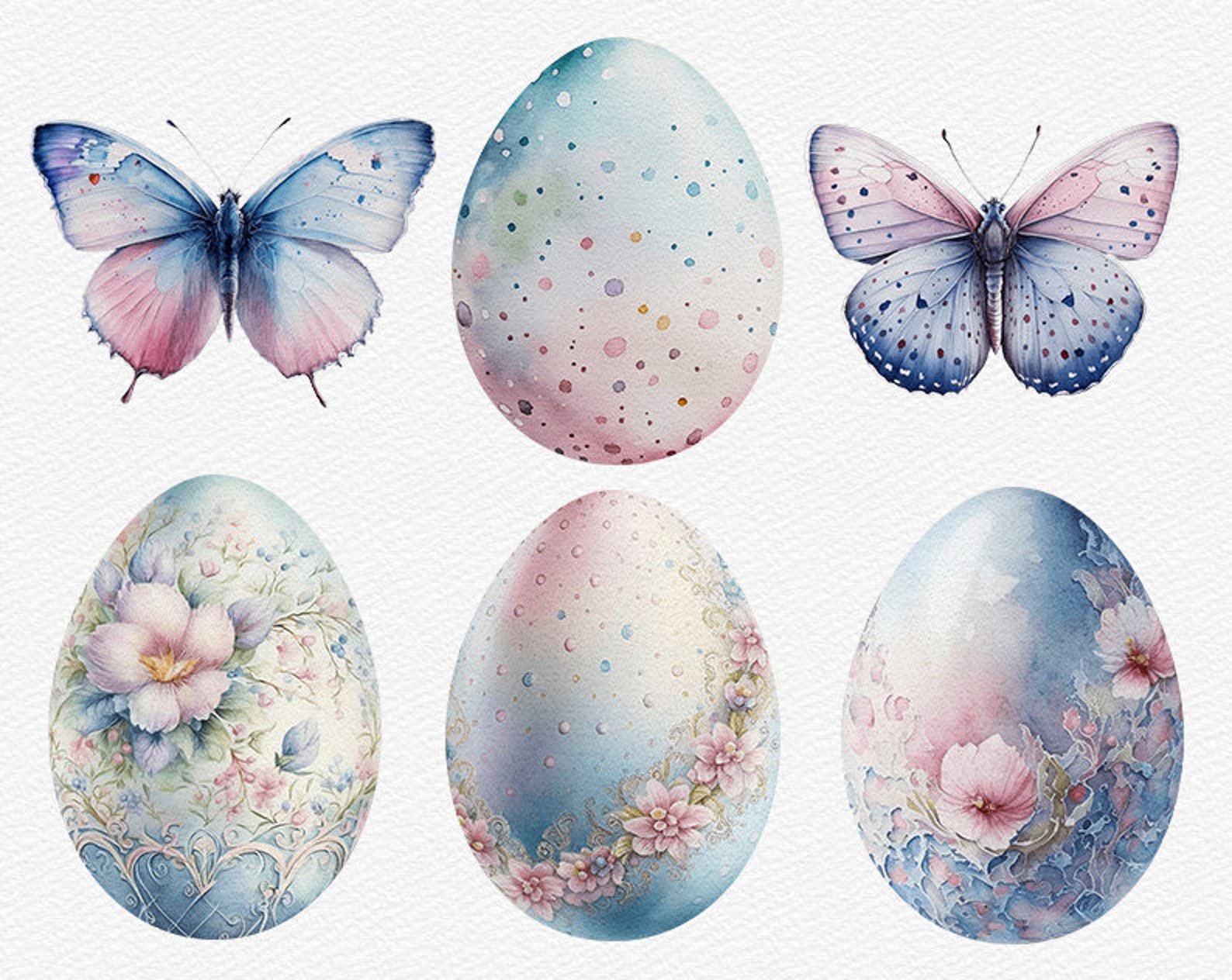 Watercolor Easter Clipart Bundle, Spring Clipart PNG, Basket Bird Eggs ...