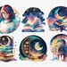 Watercolor Moon Bookworm Clipart Bundle Magic Book PNG Bookshelf Book ...