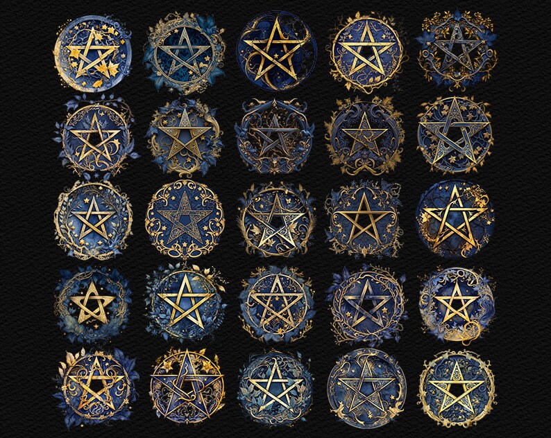 Watercolor Pentagram Clipart Magic Pentacle PNG Bundle Wiccan - Etsy
