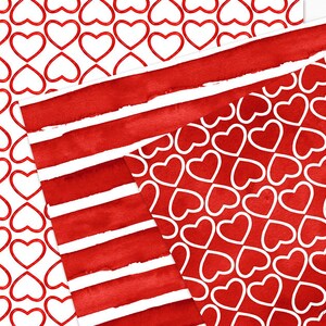 Red & White Valentine Day Digital Paper Pack Watercolor Love Seamless ...