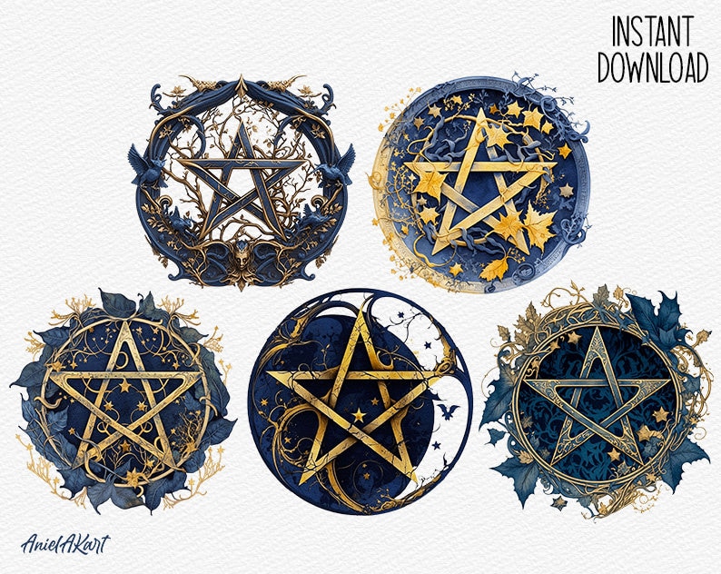 Watercolor Pentagram Clipart Magic Pentacle PNG Bundle Wiccan - Etsy