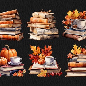Watercolor Fall Reading Clipart Pack Watercolor Autumn Book PNG Bundle ...
