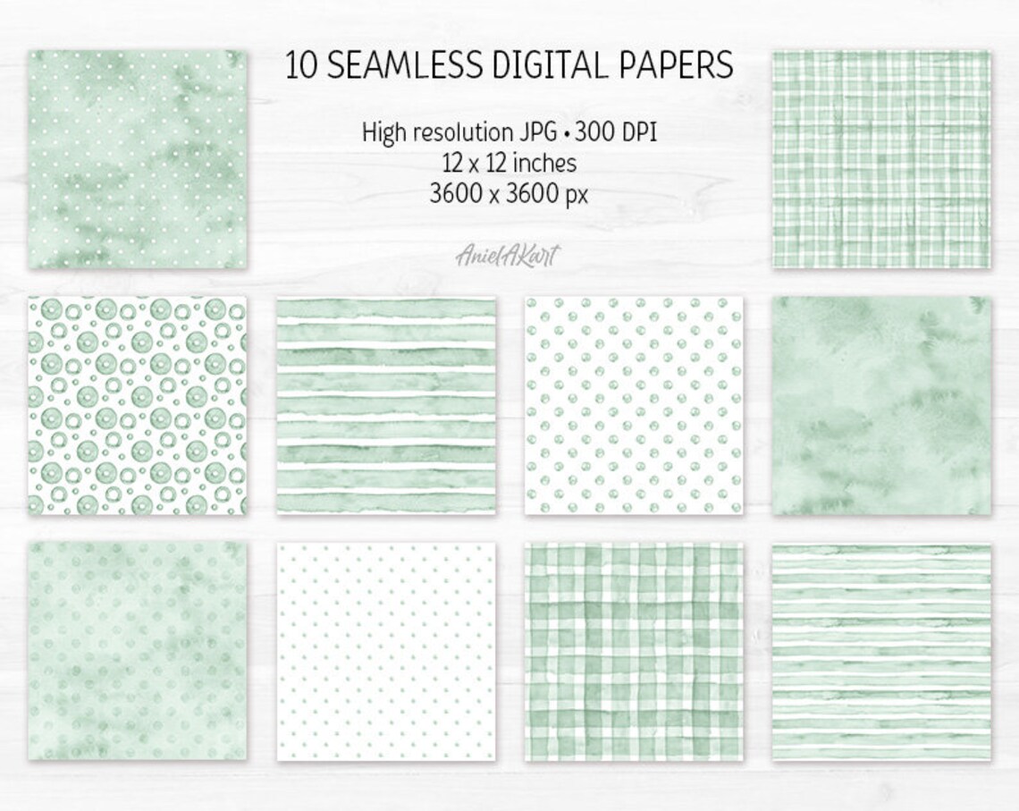 Sage Green Seamless Pattern Watercolor Polka Dot Digital Paper | Etsy