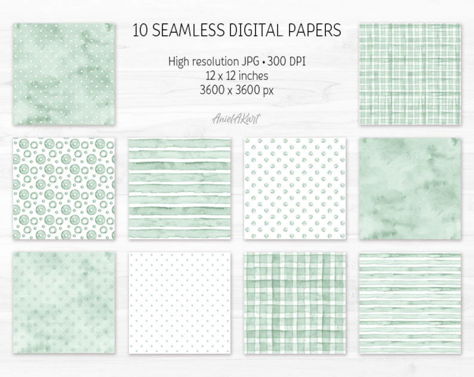 Sage Green Seamless Pattern Watercolor Polka Dot Digital Paper | Etsy