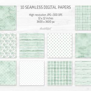 Sage Green Seamless Pattern Watercolor Polka Dot Digital Paper Pack ...