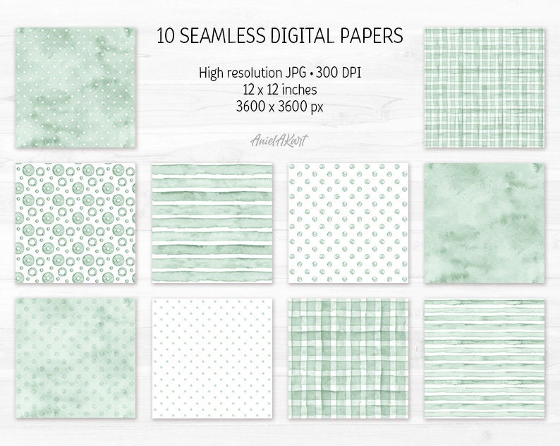 Sage Green Seamless Pattern Watercolor Polka Dot Digital Paper - Etsy