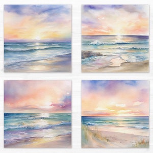 Watercolor Pastel Beach Digital Paper Pack Sunset Seascape Printable ...