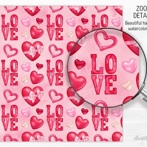 Valentine Day Digital Paper Pack Watercolor Love Seamless Pattern ...
