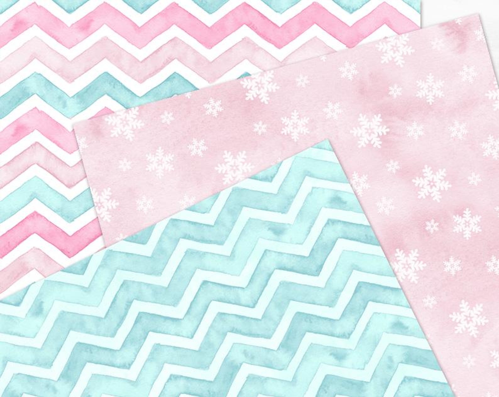 Mint & Pink Christmas Seamless Pattern Watercolor Snowflakes Digital ...