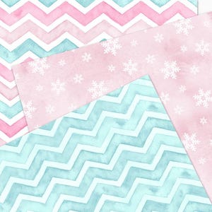 Mint & Pink Christmas Seamless Pattern Watercolor Snowflakes Digital ...